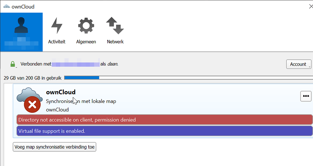 Directory not accessible on client, permission denied owncloud (Client) - Desktop - ownCloud Central