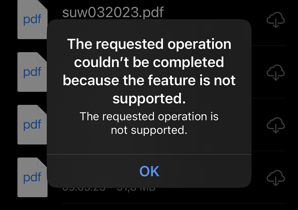 iOS/iPad OS app is broken - Files App not allow download Owncloud data - See attached error ...